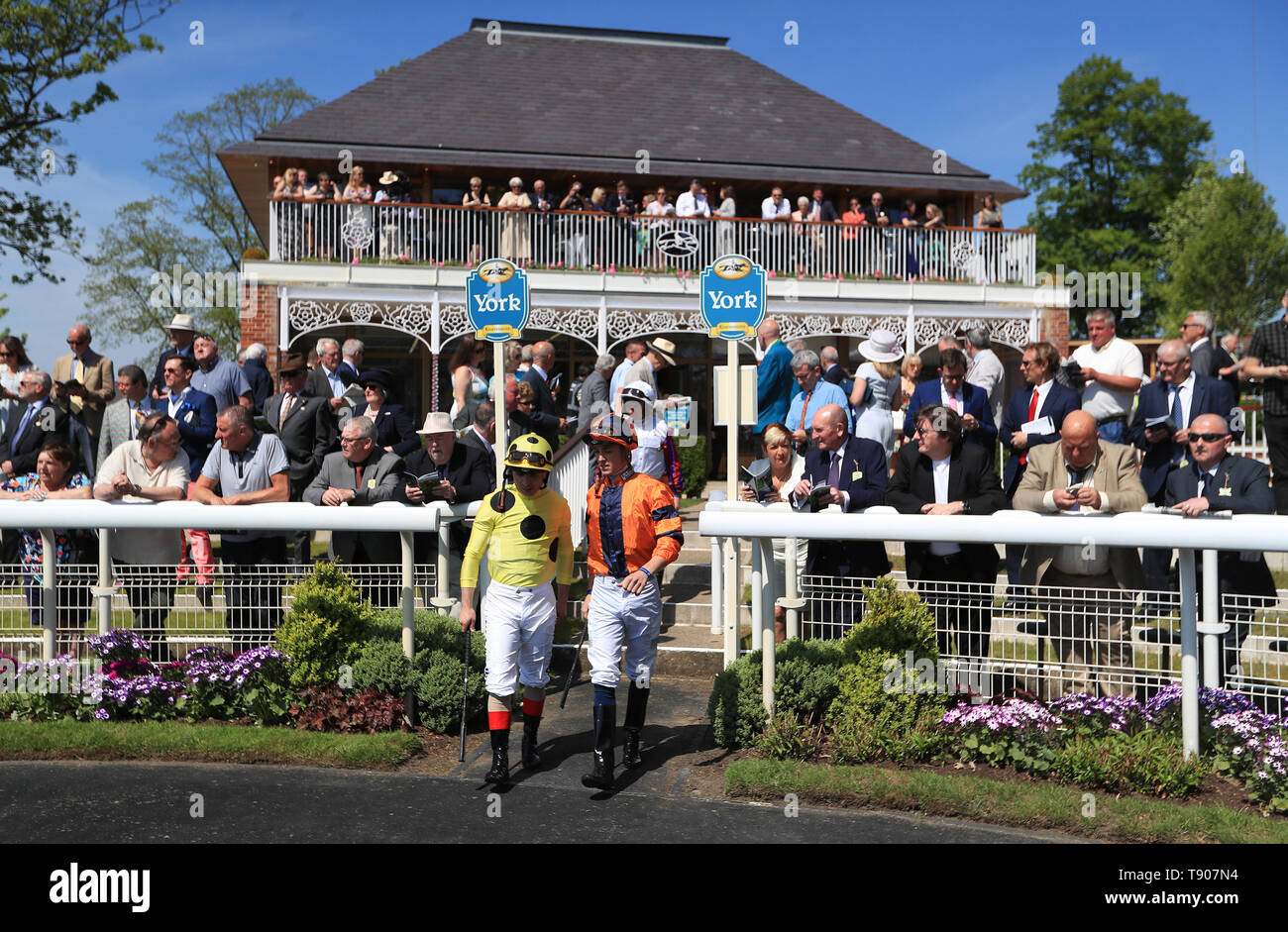 Jockeys make their way out for the Sky Bet Race To The Ebor Jorvik ...