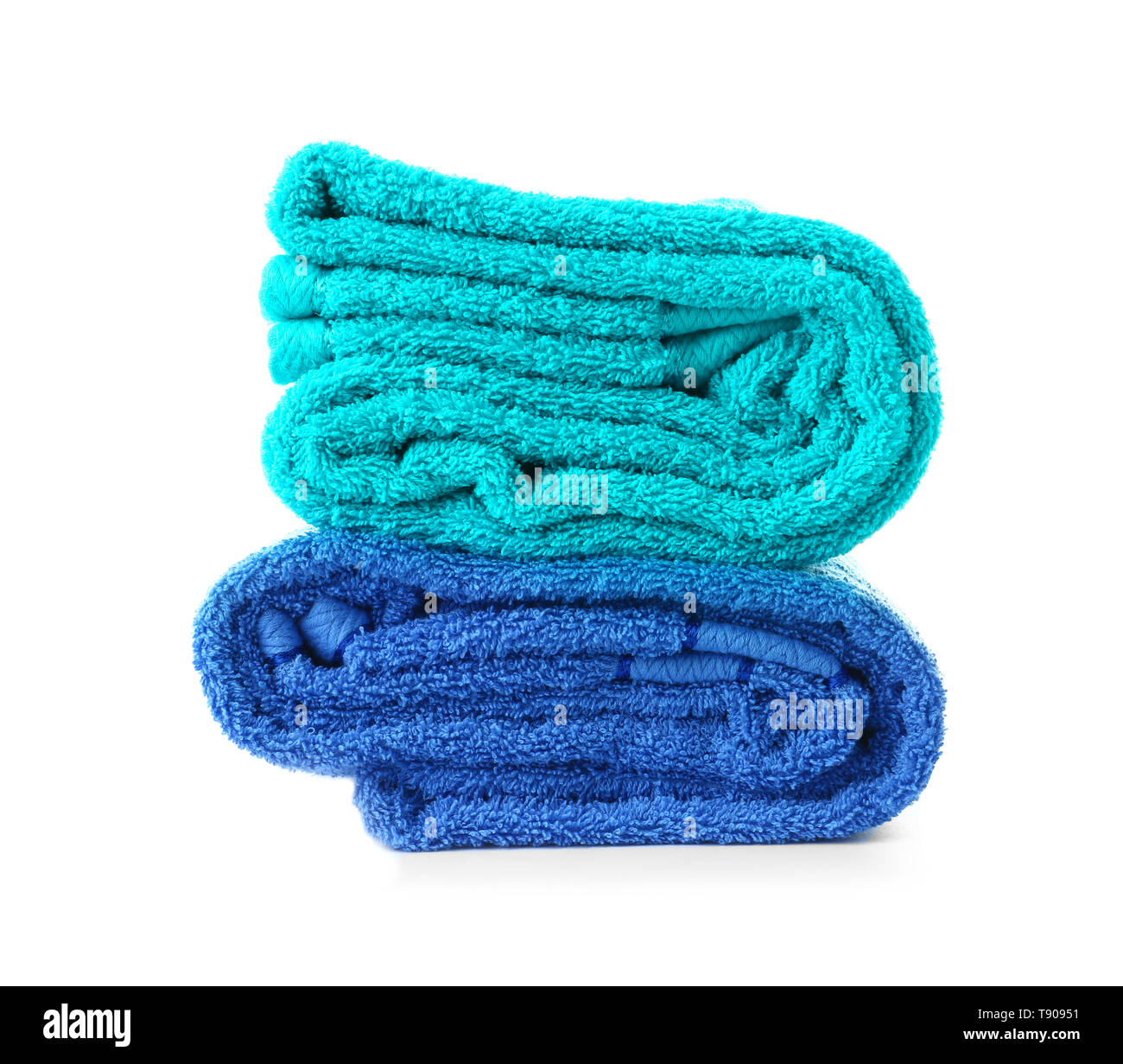 Stack of colorful towels on white background Stock Photo - Alamy
