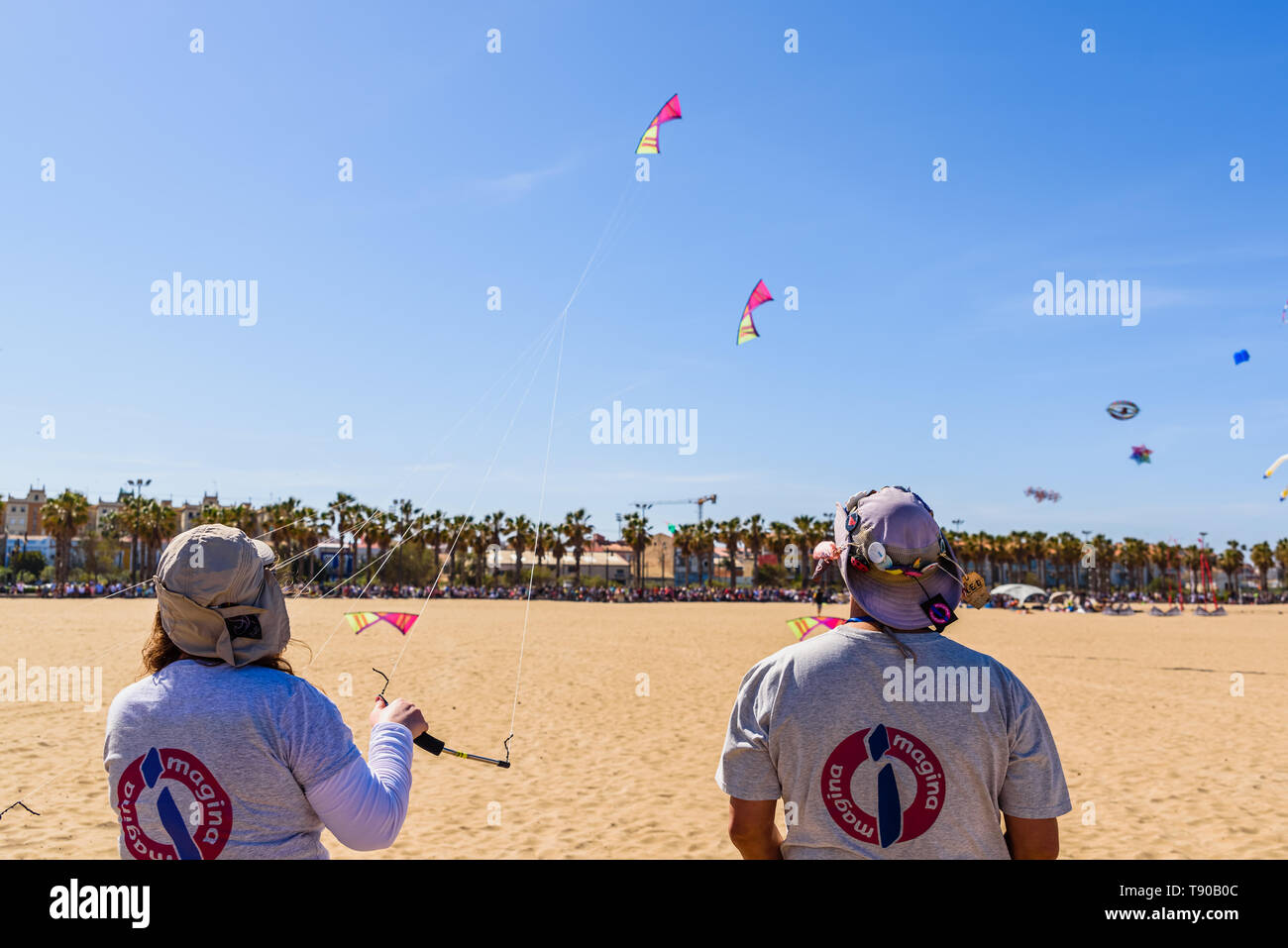Valencia, Spain - May 12, 2019: Expert kite pilots during a flight ...