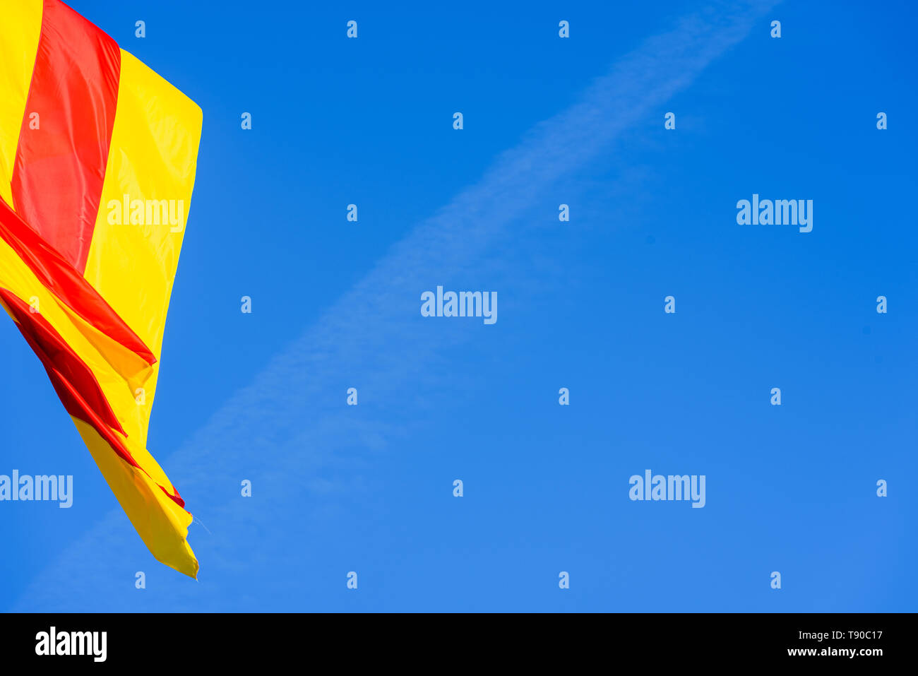 Flag of Catalonia and Valencia waving with its red and yellow stripes ...