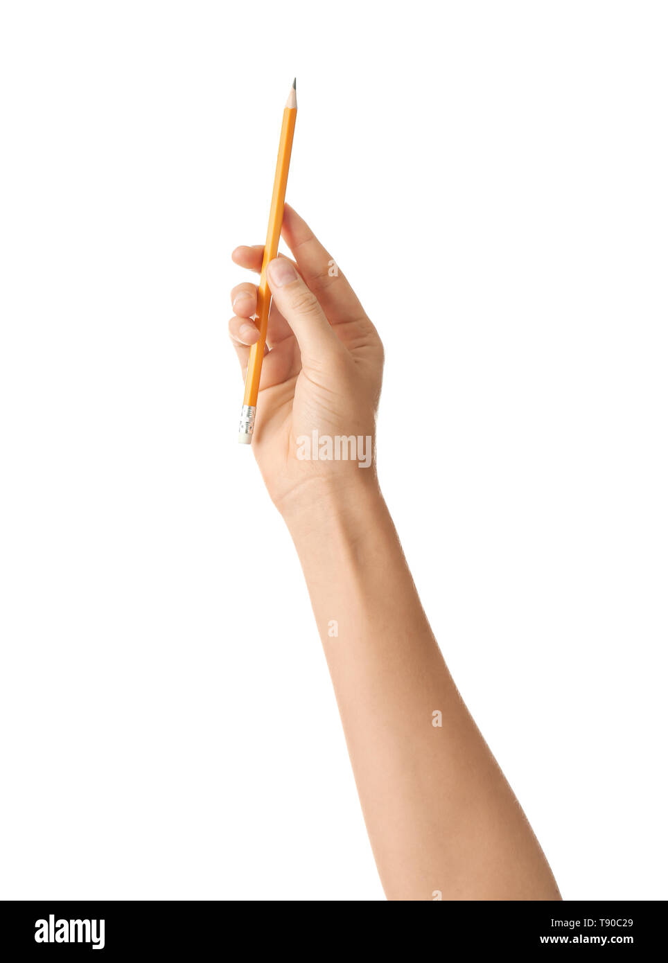 Female hand with pencil on white background Stock Photo - Alamy