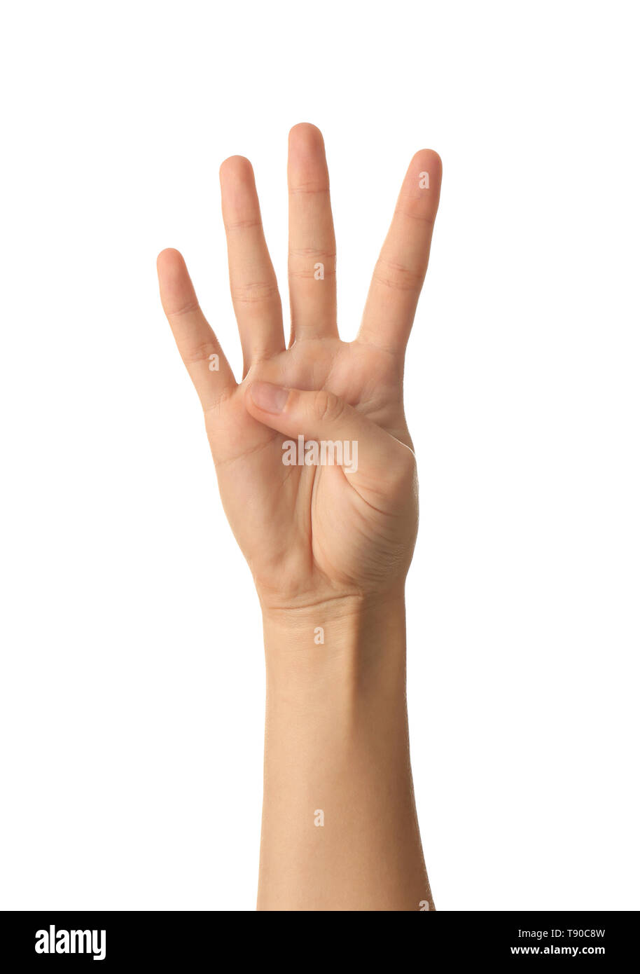 Girl showing four fingers hand hi-res stock photography and images - Alamy
