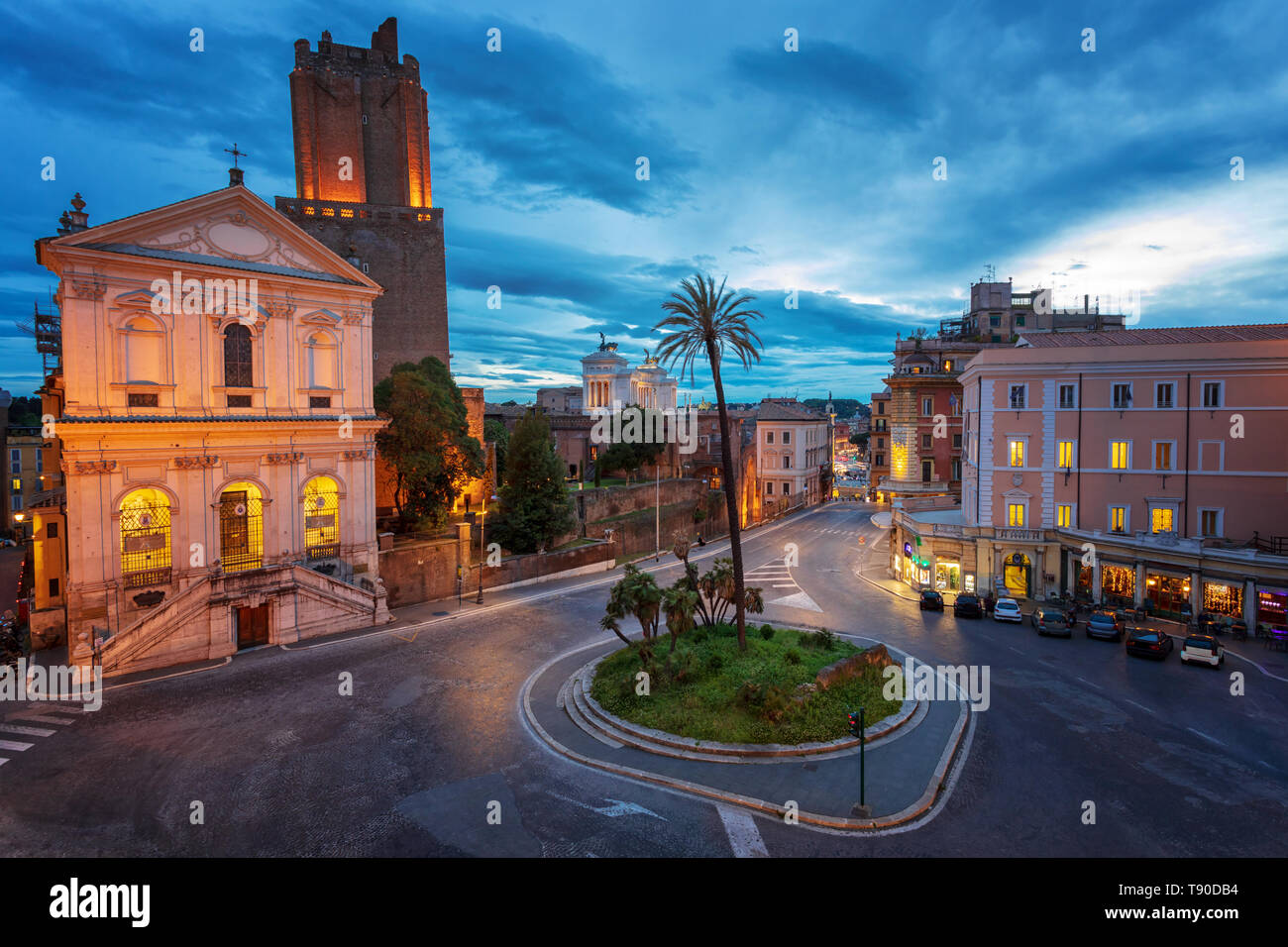 Rome Italy cityscape - Roundabout in the city with cars and pedestrians ...