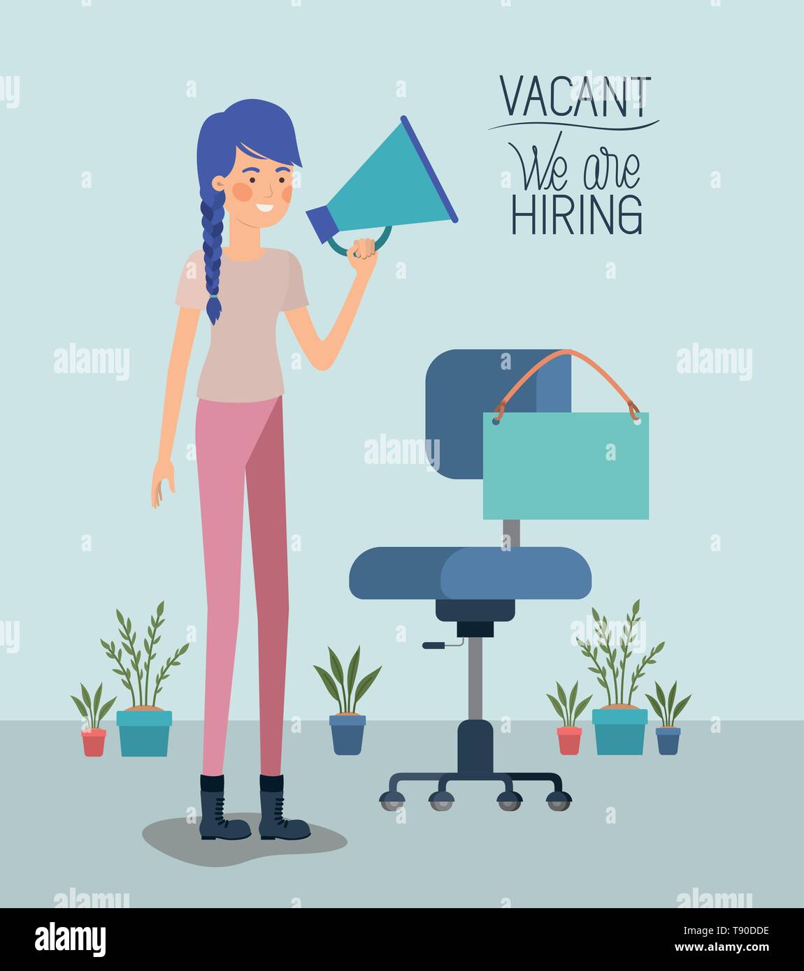 woman using megaphone with we are hiring message Stock Vector Image ...