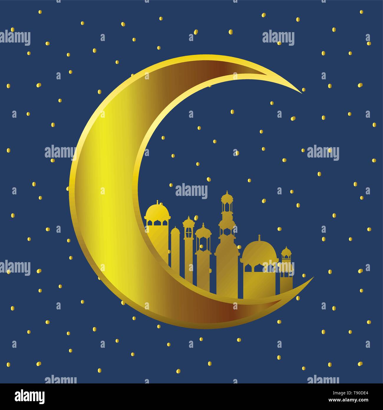 golden moon with mosque buildings Stock Vector Image & Art - Alamy