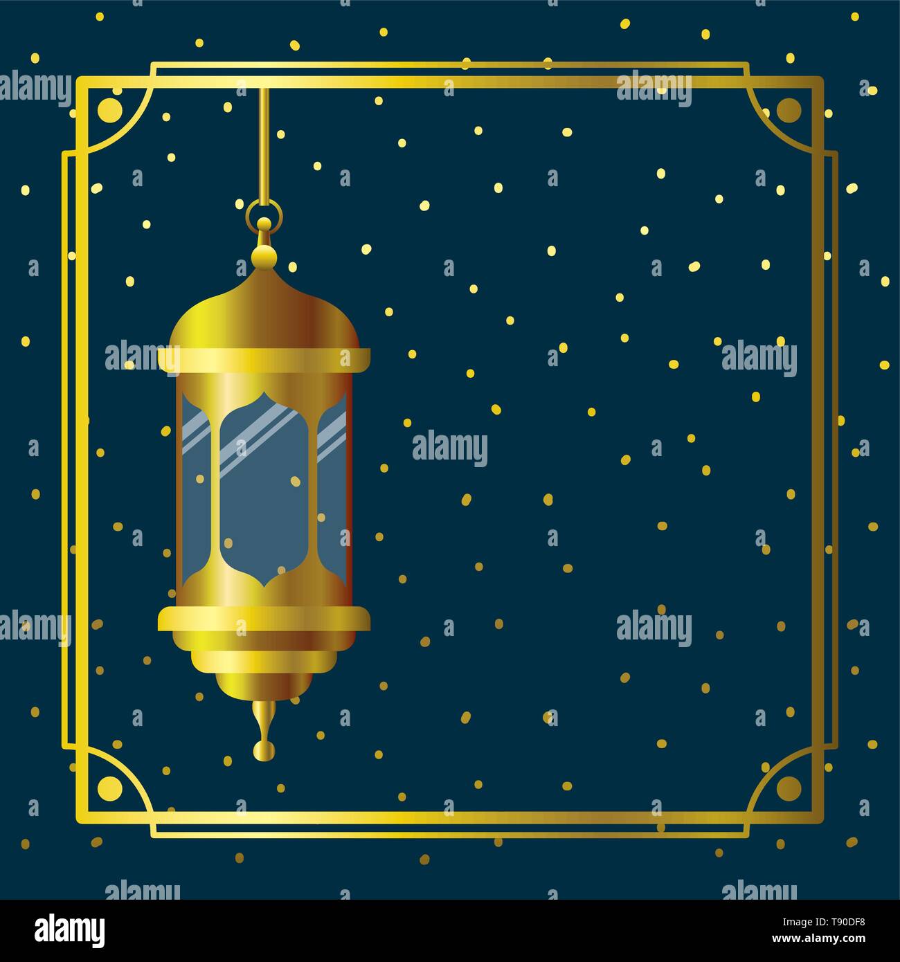 ramadan kareem golden frame with lamp hanging Stock Vector Image & Art ...