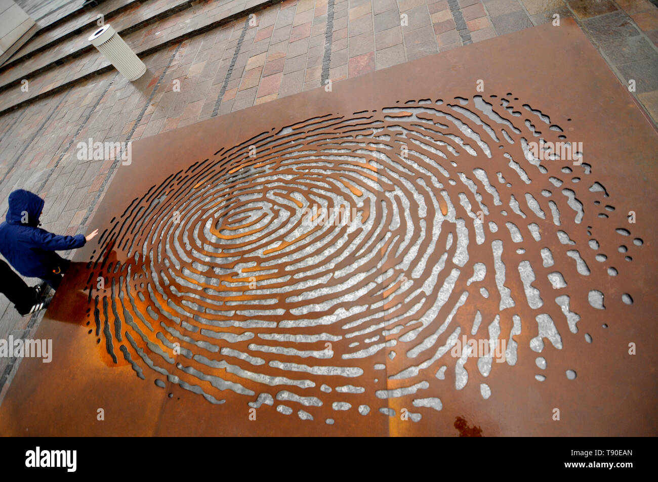 Street art intervention representing a fingrprint. Krakow, Poland Stock ...