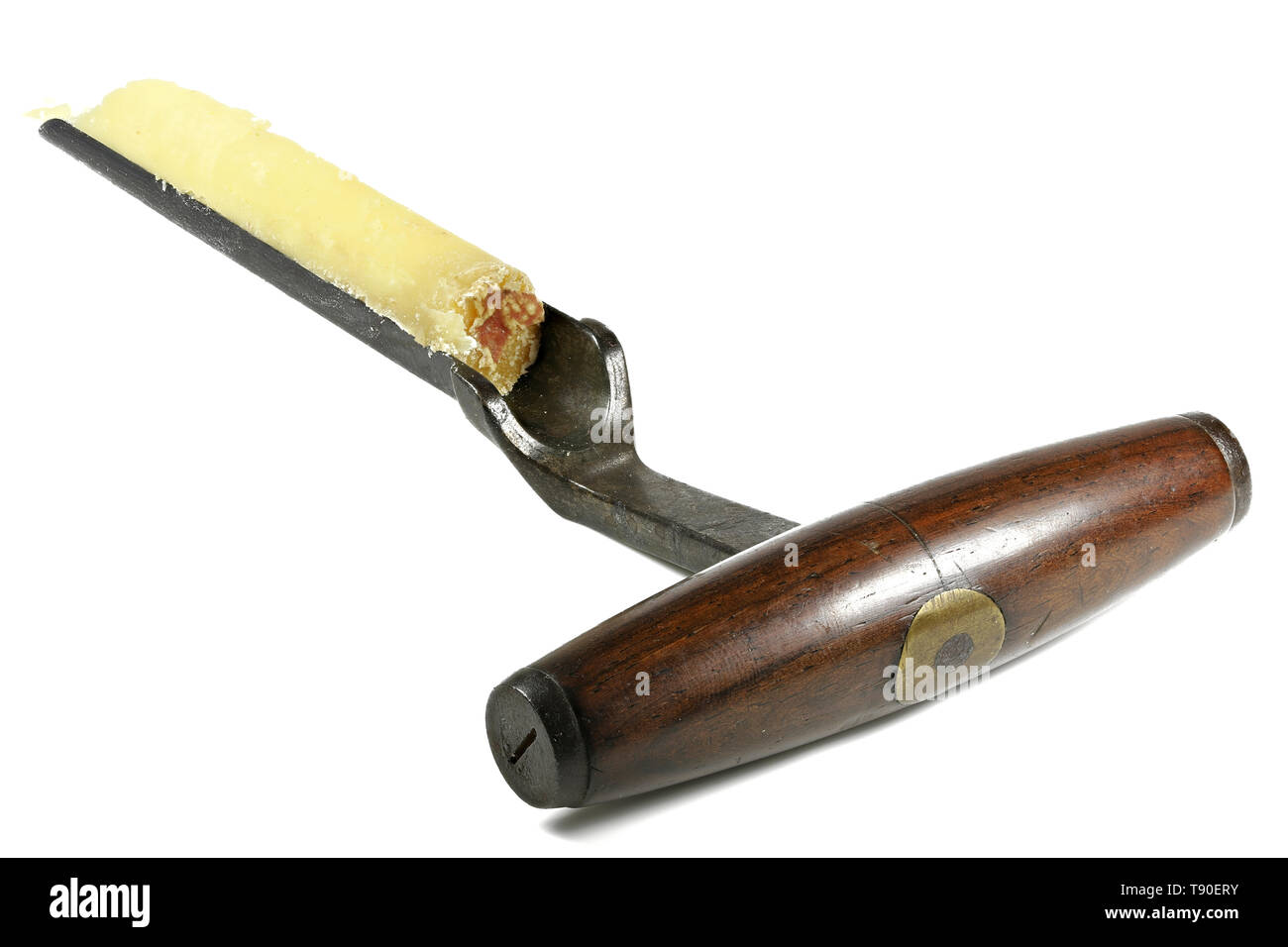 cheese iron with cheese sample isolated on white background Stock Photo ...