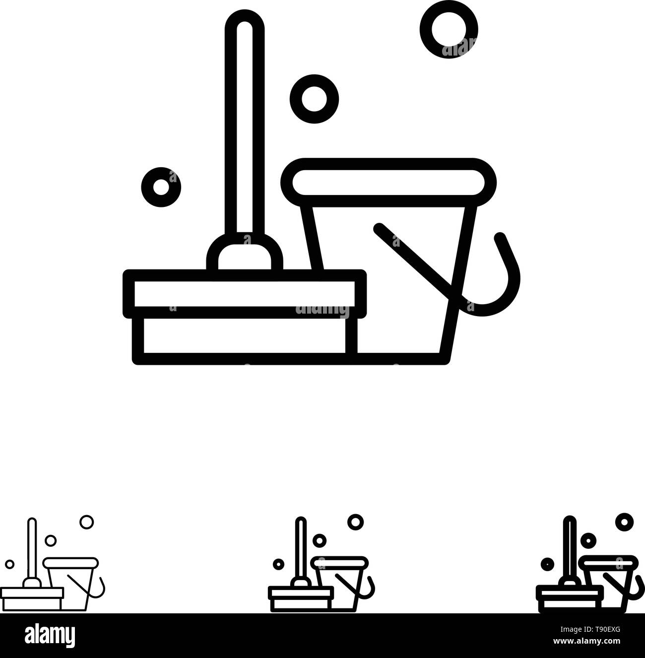 Broom, Clean, Cleaning, Sweep Bold and thin black line icon set Stock ...