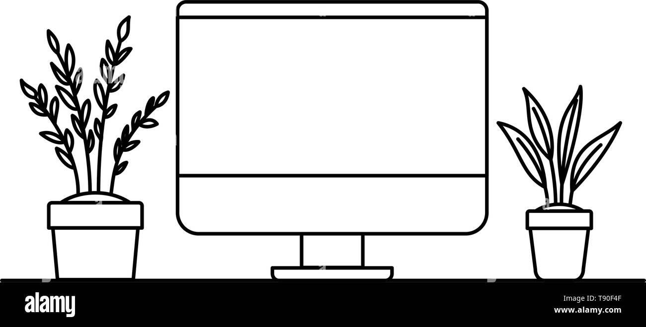 computer screen with houseplant in white background Stock Vector Image ...