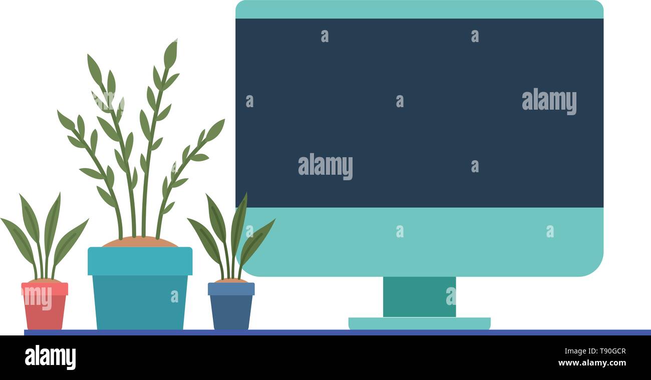 computer screen with houseplant in white background Stock Vector Image ...