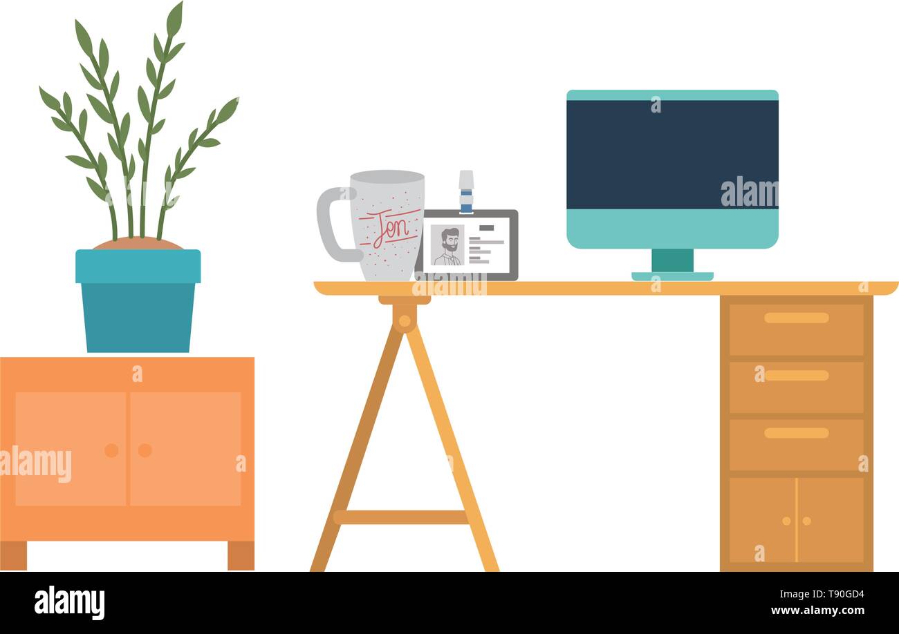 office desk with white background Stock Vector Image & Art - Alamy