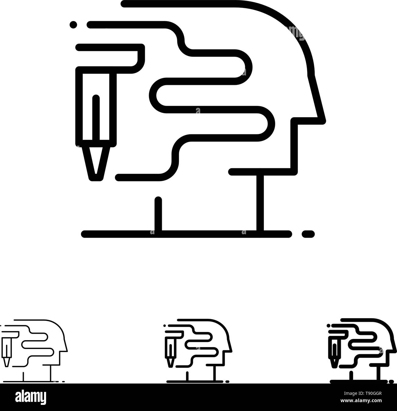 Human, Printing, Big Think Bold and thin black line icon set Stock ...