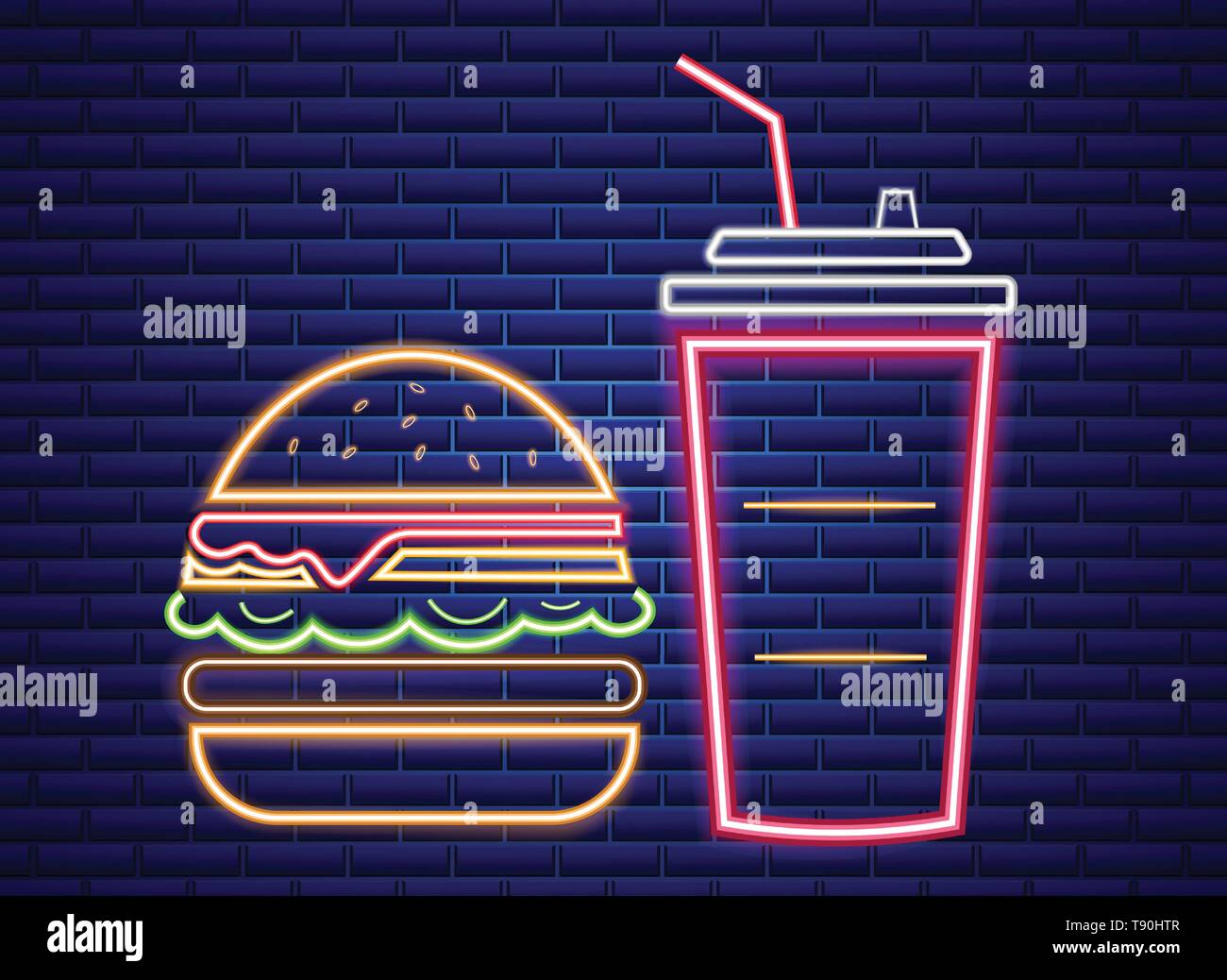 Fast food lunch menu neon billboard Vector. Glowing Fastfood light ...