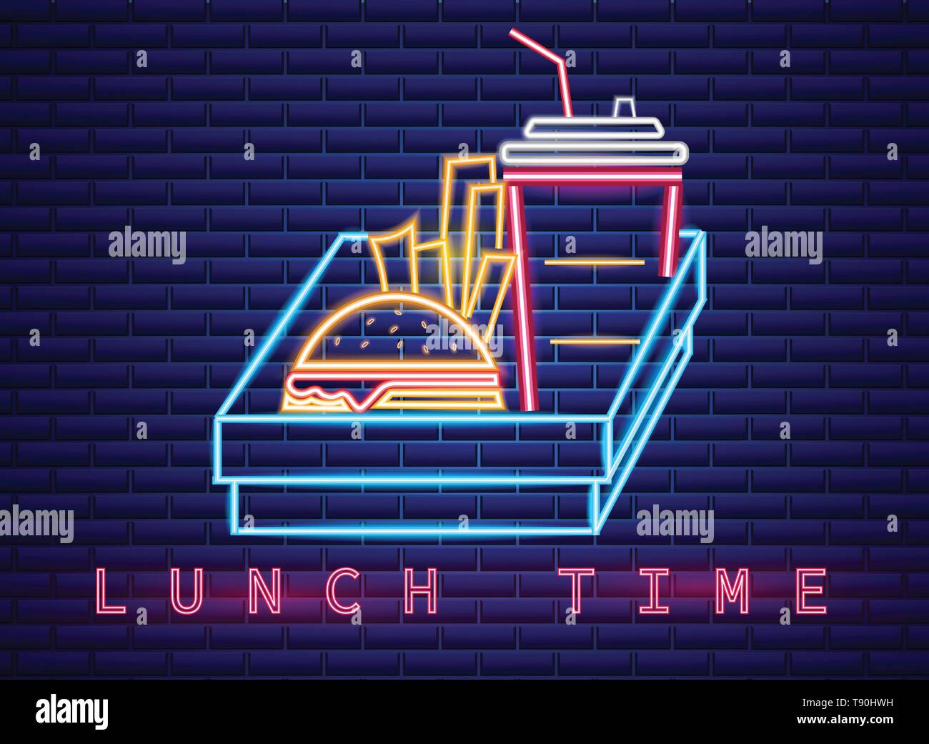 Fast food lunch menu neon billboard Vector. Glowing Fastfood light ...