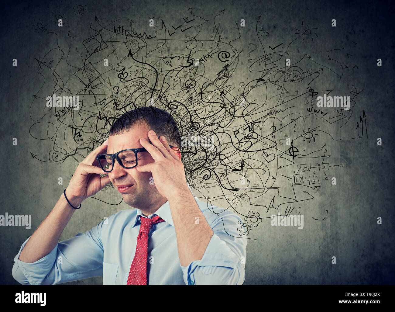 Thoughtful stressed young man with a mess in his head Stock Photo - Alamy