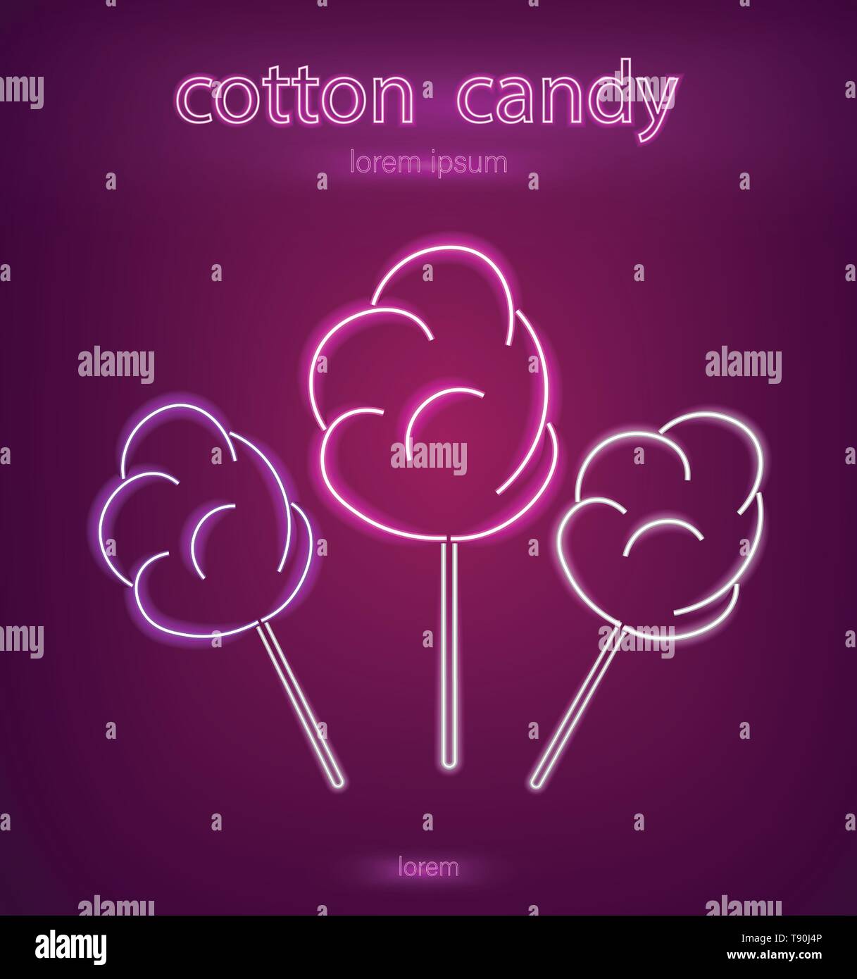 Cotton Candy Neon Sign Vector Glowing Desserts Dark Background