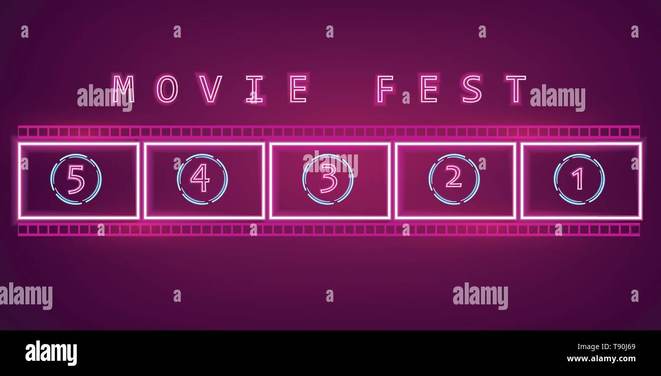 Movie film neon sign Vector. Glowing billboard dark background ...