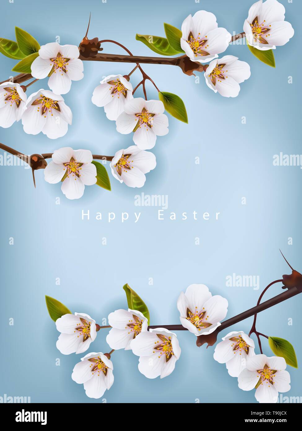Cherry flowers border Vector realistic branches. Spring blossom ...