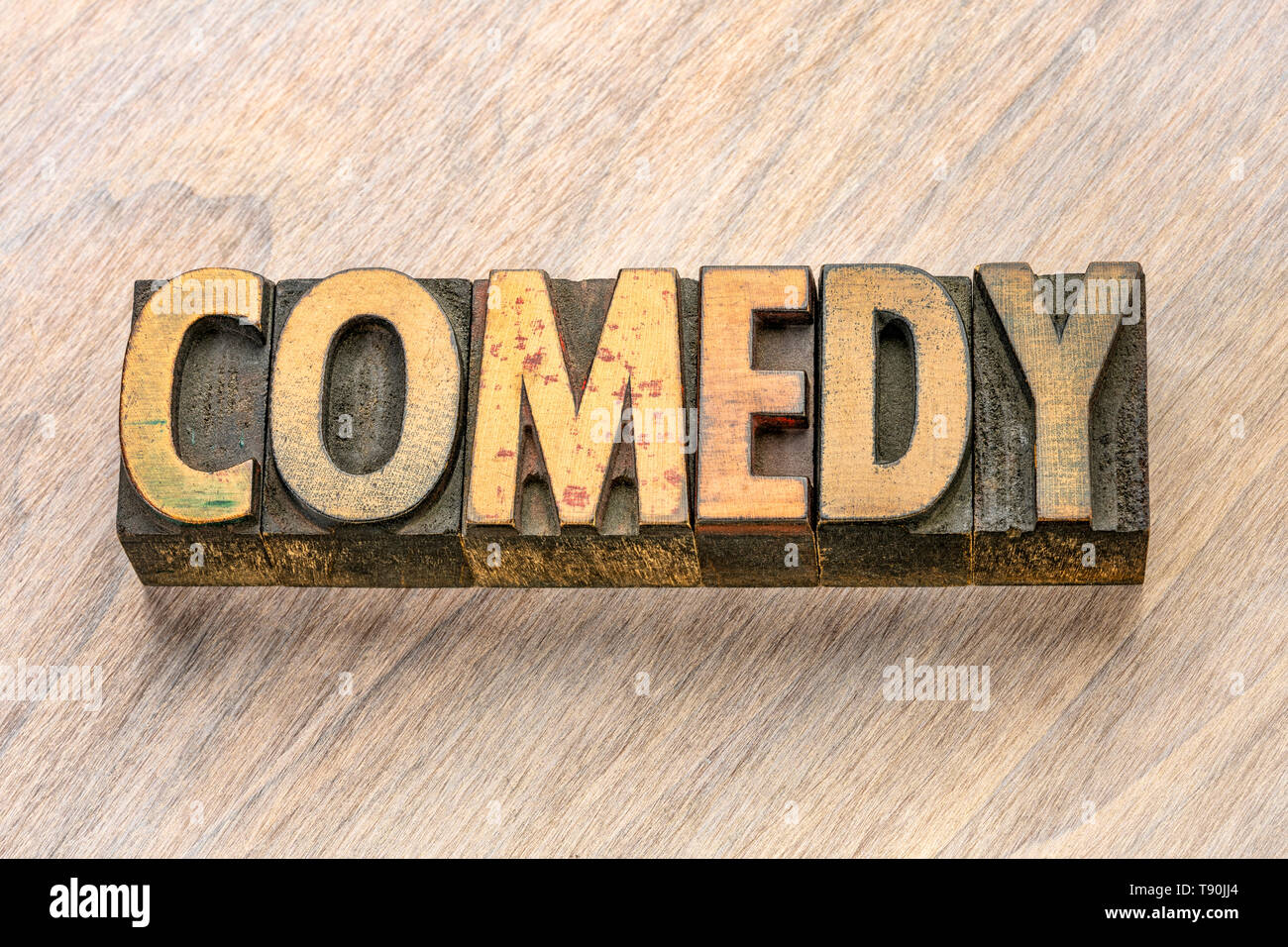 comedy word abstract in vintage letterpress wood type printing blocks ...