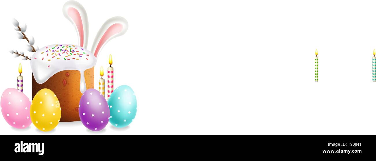 Easter Traditional sweet bread with colorful eggs Vector realistic ...