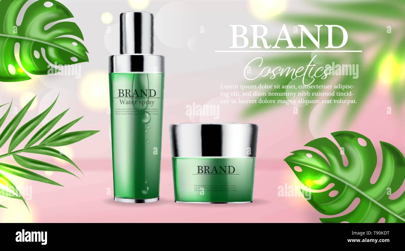 Cosmetics green cream and spray moisturizer hydration Vector realistic ...