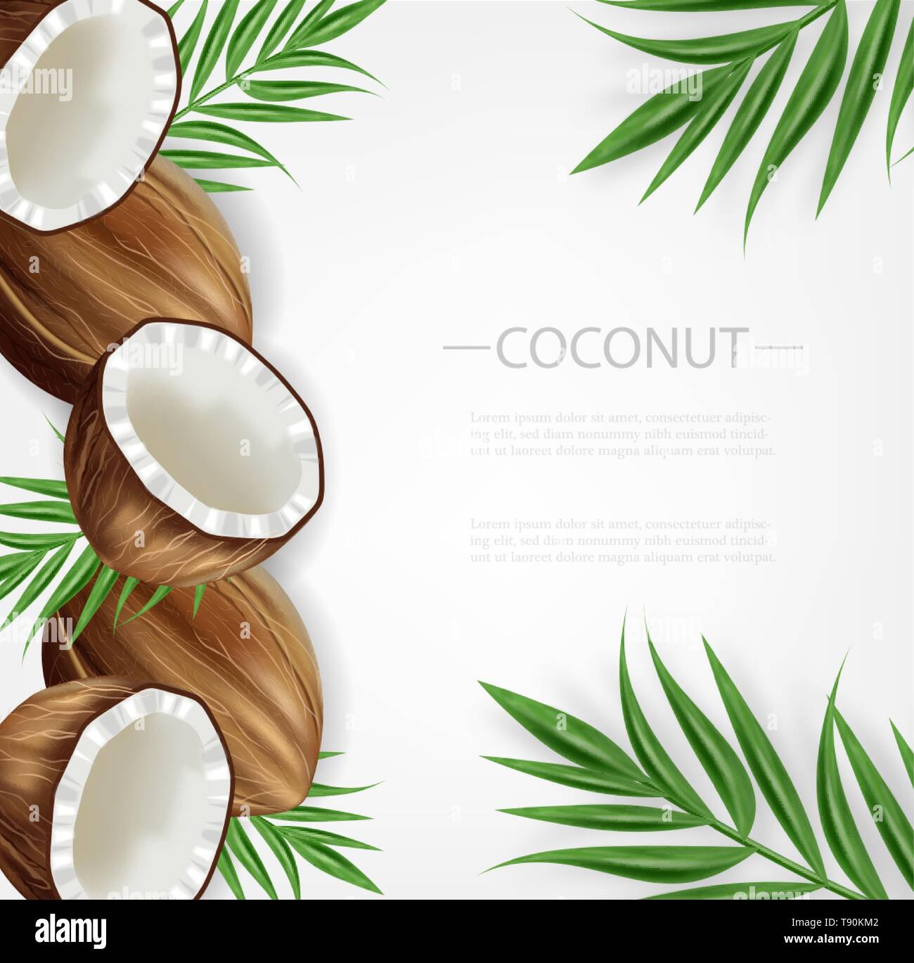 Coconut background Vector realistic. Layout template tropic exotic card ...
