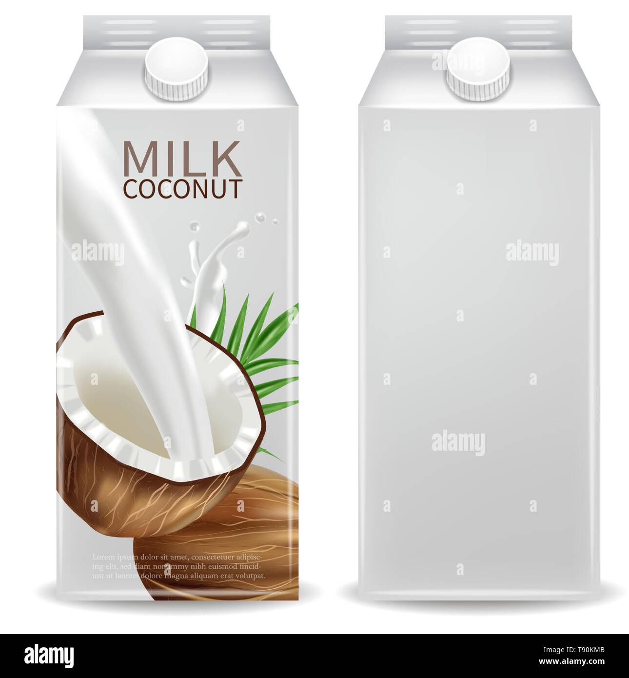 Coconut milk container Vector realistic mock up. Milk splash label ...