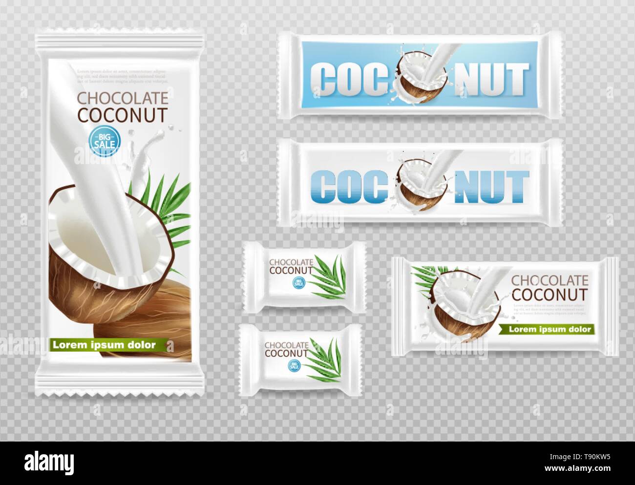 Coconut chocolates isolated Vector realistic mock up. Product packaging ...