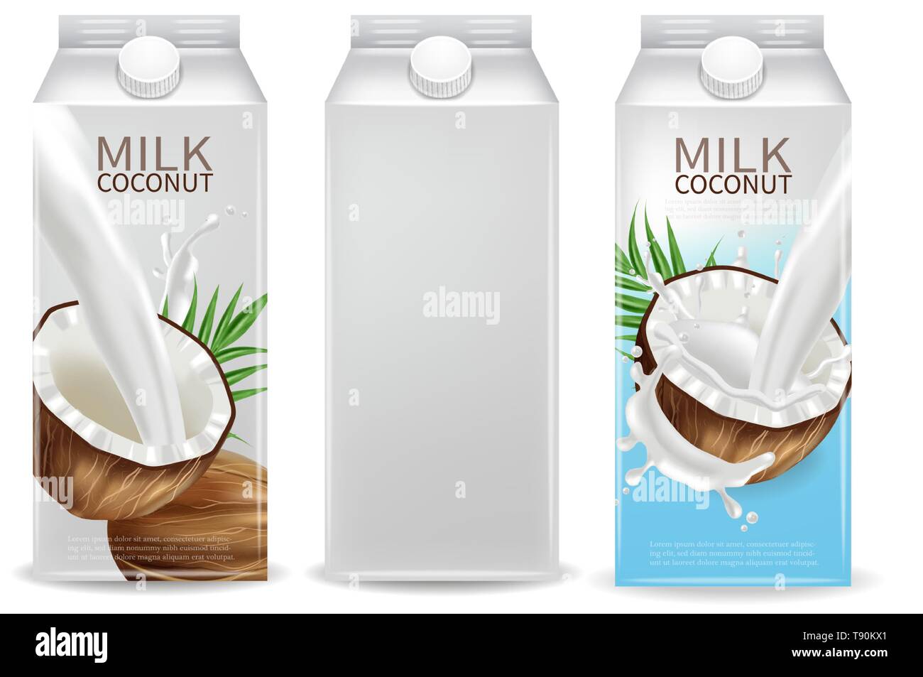 Coconut milk Vector realistic mock up. Milk splash label design ...