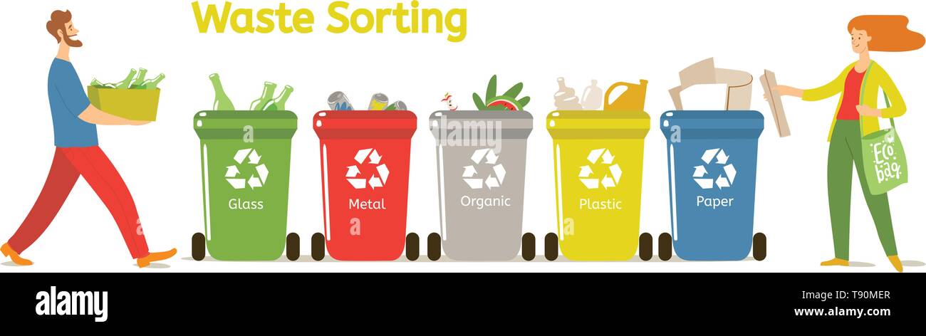 Waste sorting vector illustration with two people Stock Vector Image ...
