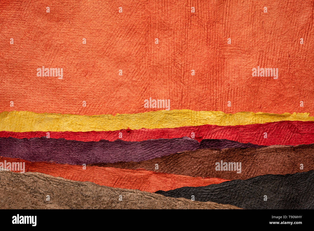 abstract desert or badlands landscape created with sheets of textured ...