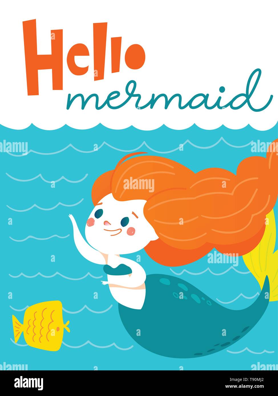 Vector birthday card with cartoon mermaid character Stock Vector Image ...