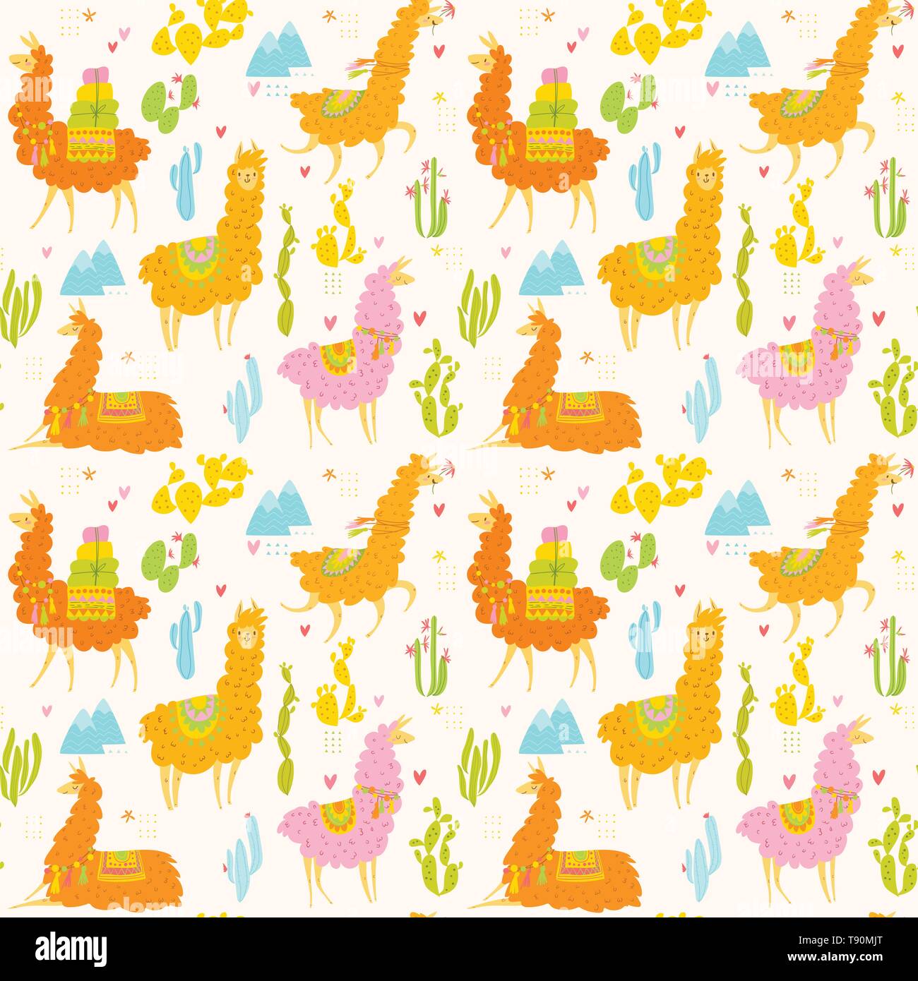 Vector summer seamless pattern with lamas and cactus Stock Vector Image & Art - Alamy