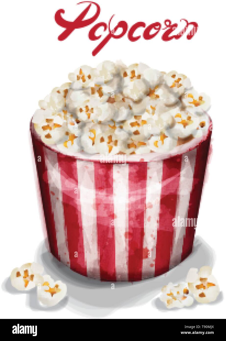 Pop corn box Vector watercolor. fresh cinema detailed template Stock ...