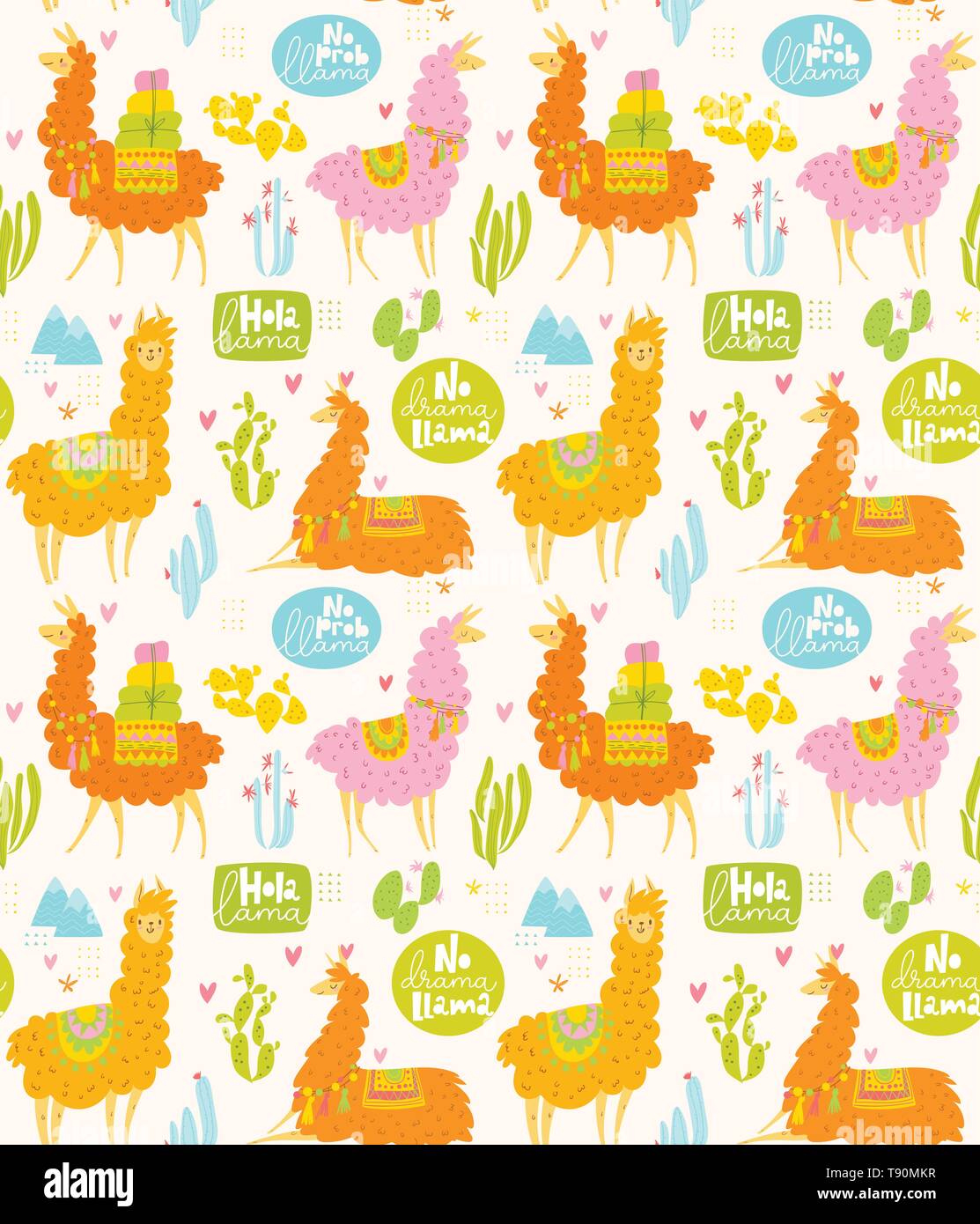 Vector summer seamless pattern with lamas and cactus Stock Vector Image & Art - Alamy