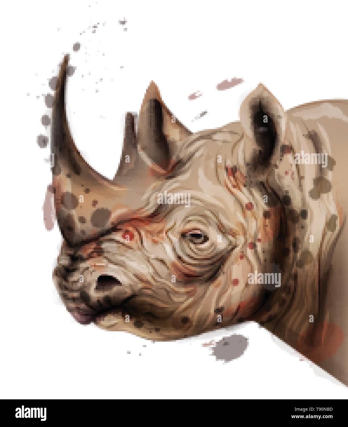 Rhino Vector watercolor. Wildlife animal illustration on white ...