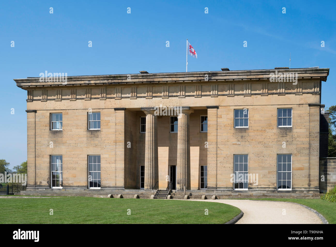 The east facade of Belsay Hall, Northumberland, England, UK Stock Photo ...