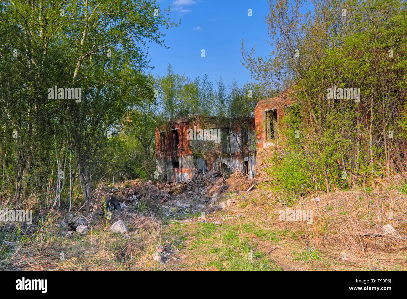 Old abandoned building. Landscape with the ruins of the old buildings ...