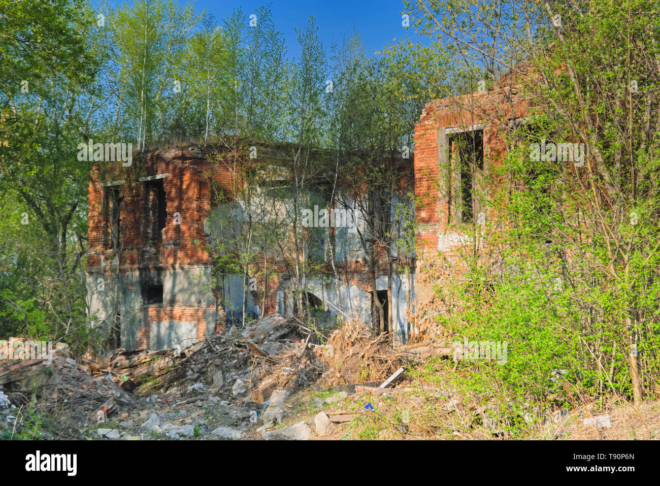 Old abandoned building. Landscape with the ruins of the old buildings ...