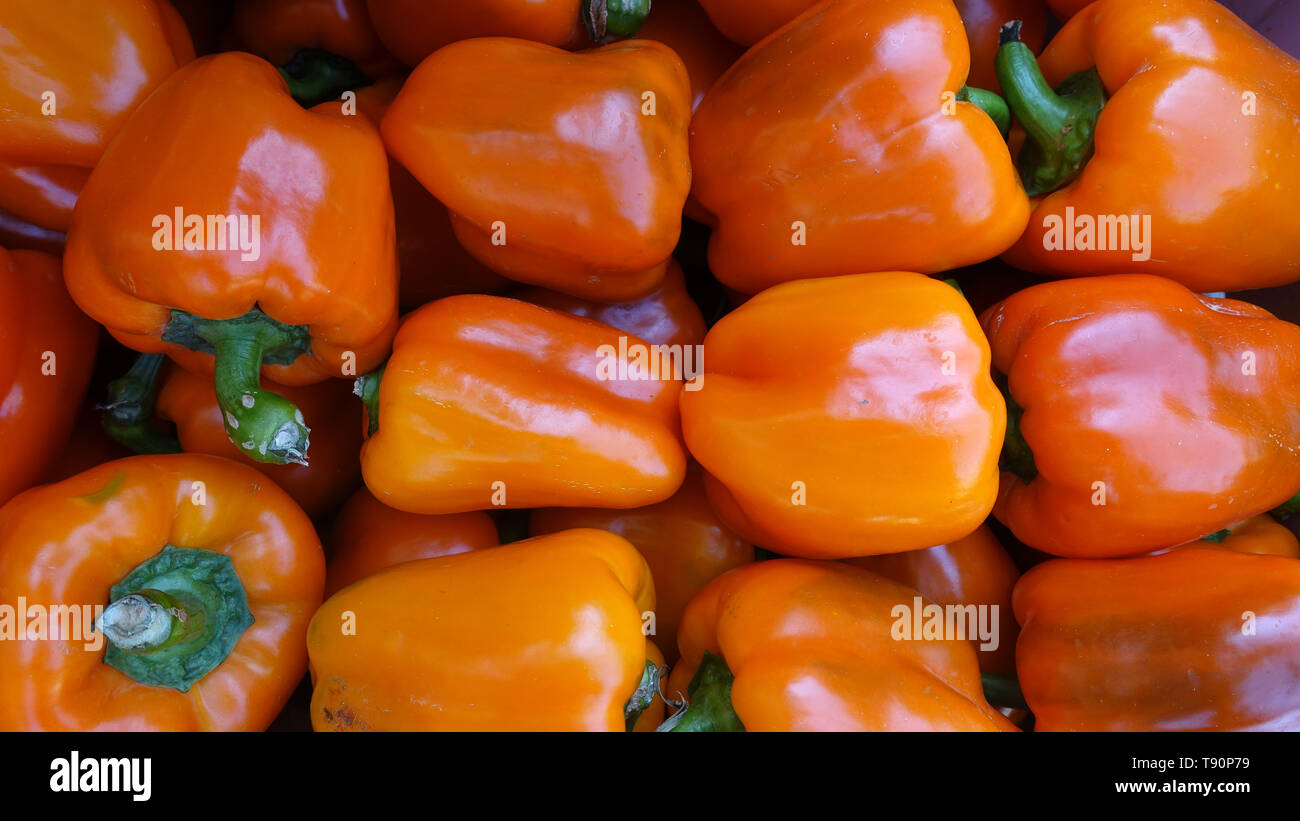 Orange peppers on display in Israel Stock Photo - Alamy