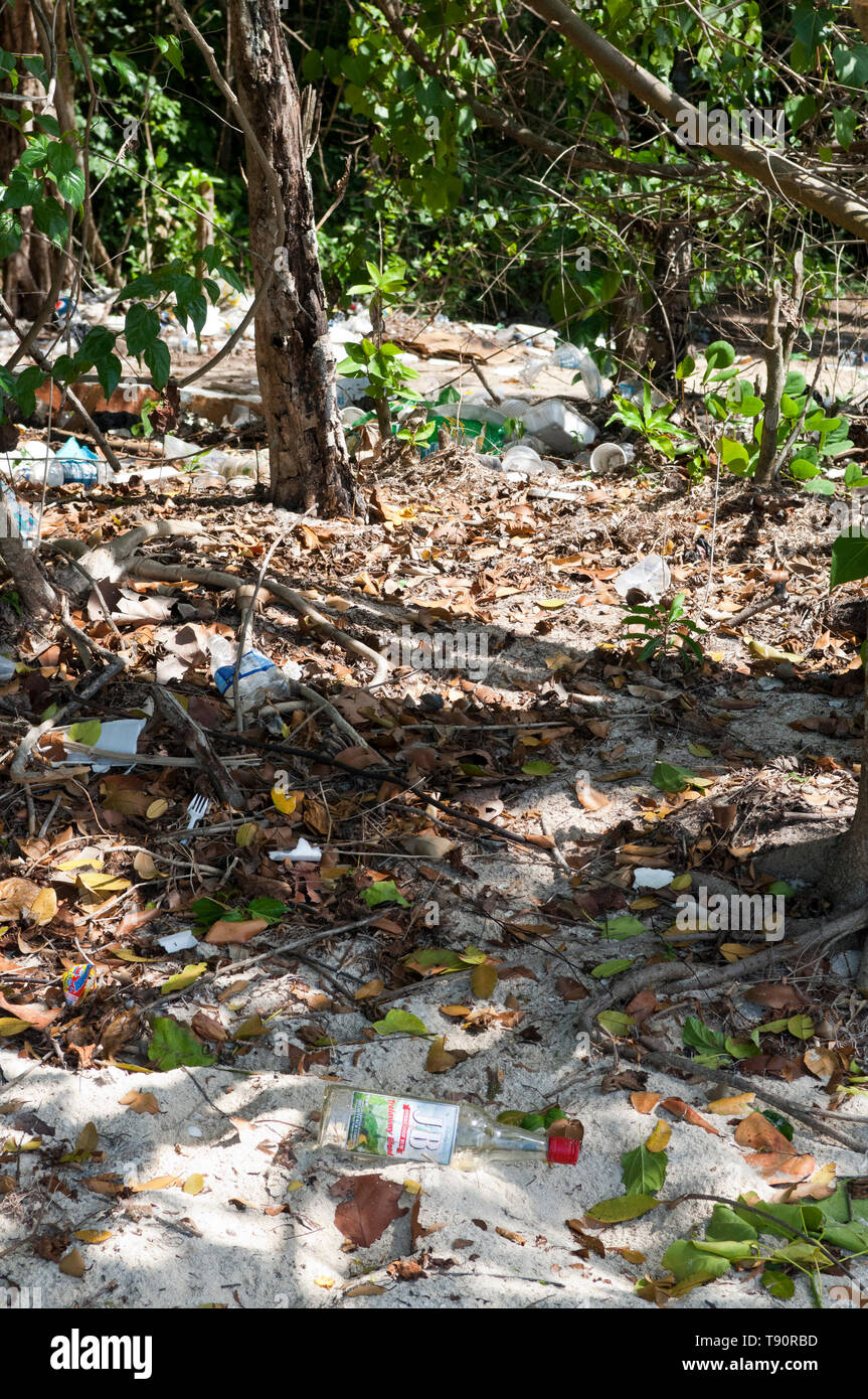 Plastic trash and other garbage just off the beach at Bloody Bay Stock ...