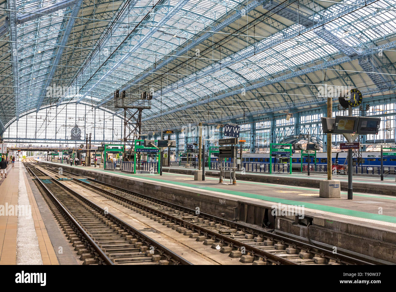 Bordeaux, France - June 13, 2017: Platforms of main railway station ...