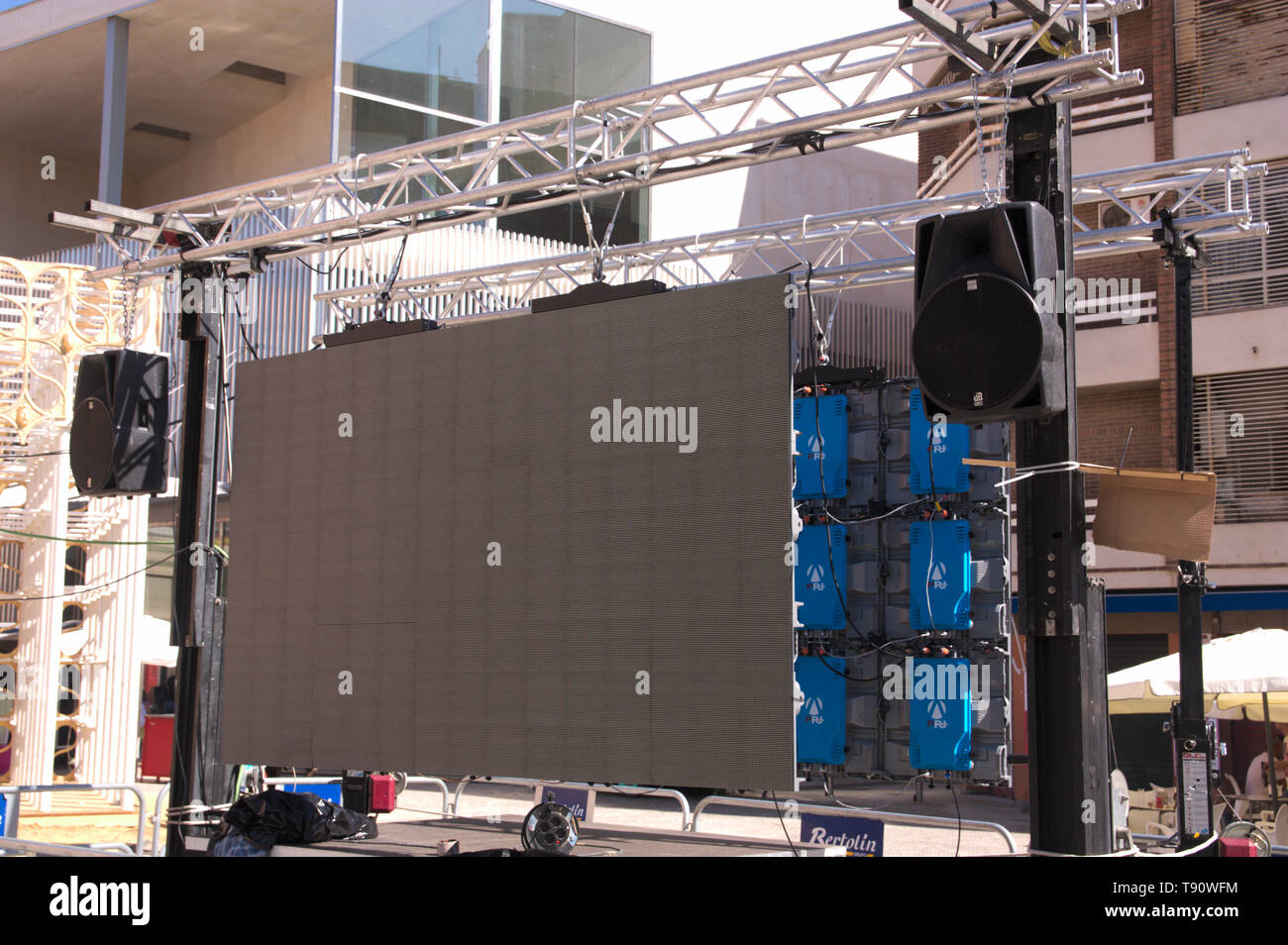 Screen on a stage for the broadcast of some important and popular event ...