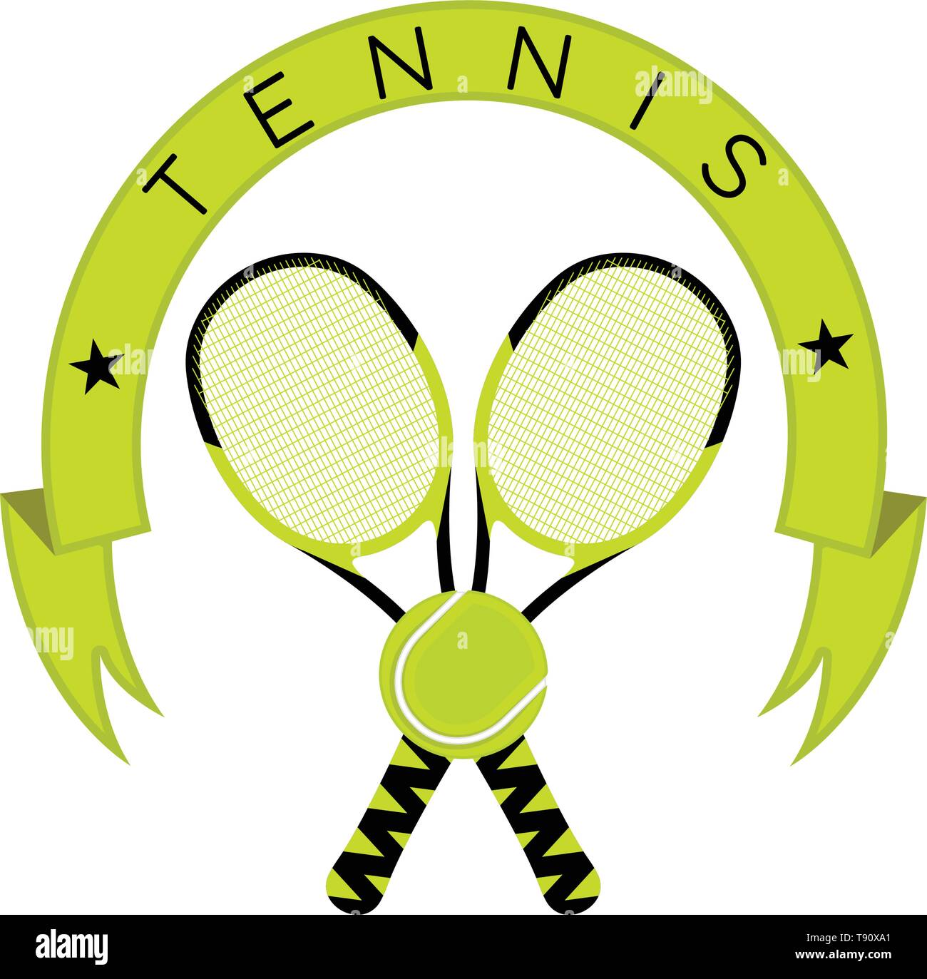 Tennis emblem with rackets, ball and a ribbon Stock Vector Image & Art ...
