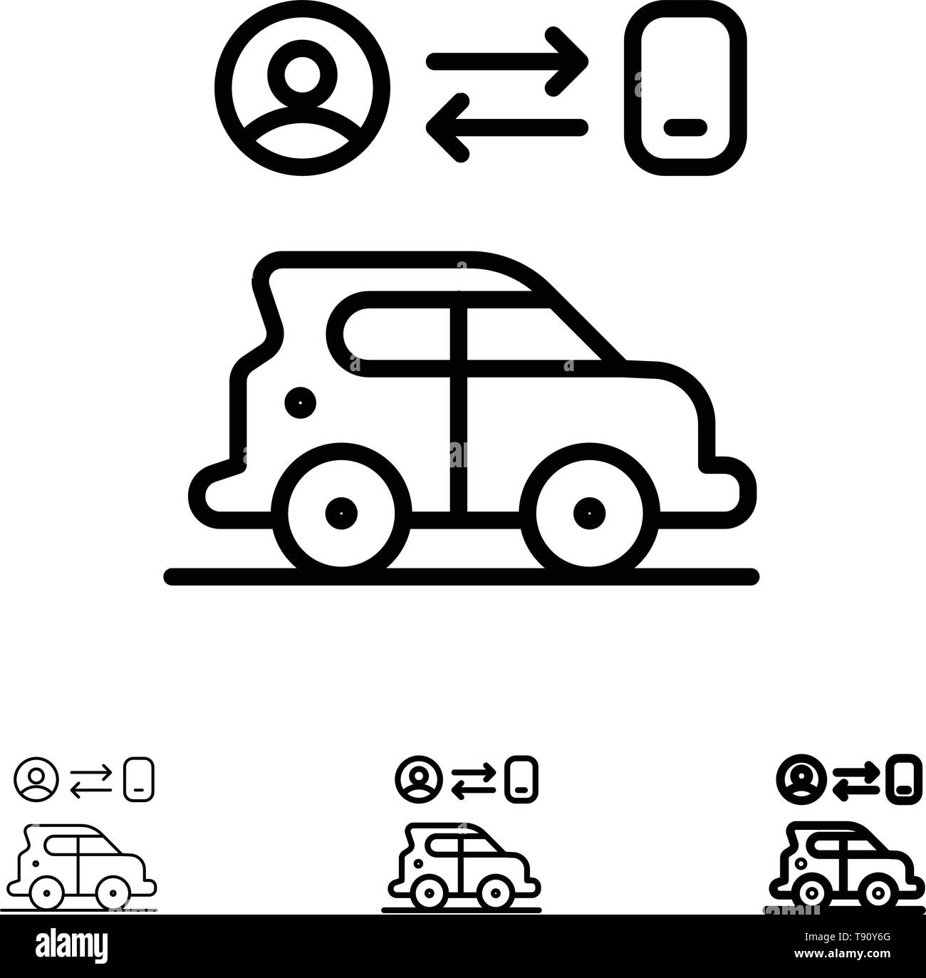 Car, Transport, Man, Technology Bold and thin black line icon set Stock ...