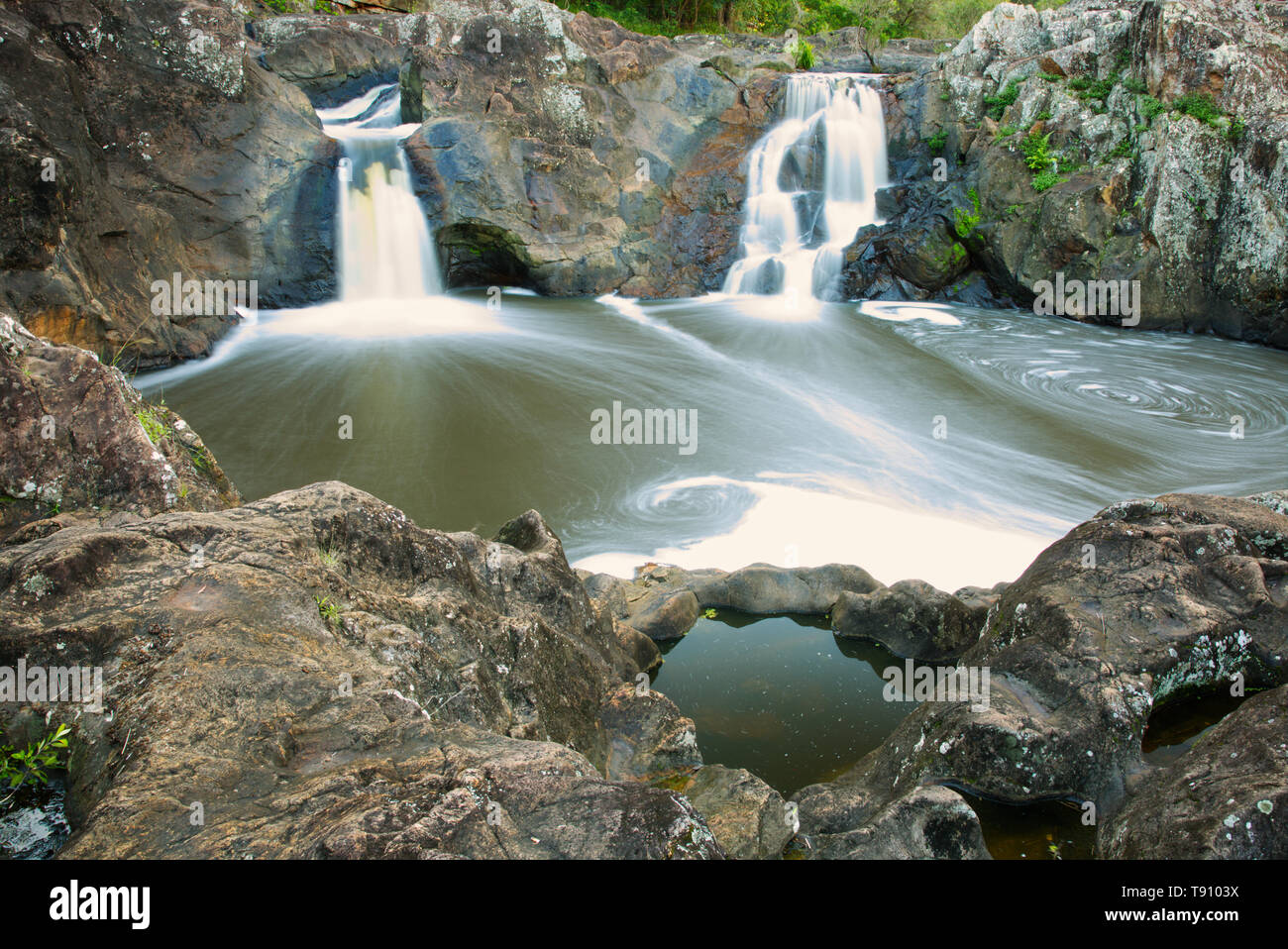 Two cascades at Wappa Falls, Queensland, Australia after the rains ...