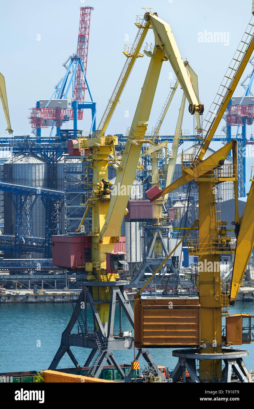 Industrial port, infrastructure of seaport, cranes and dry cargo ships ...