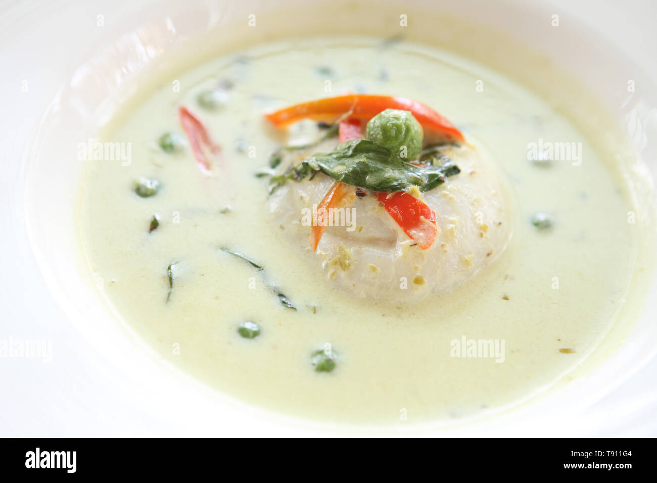 Thai food green fish curry with rice Stock Photo - Alamy
