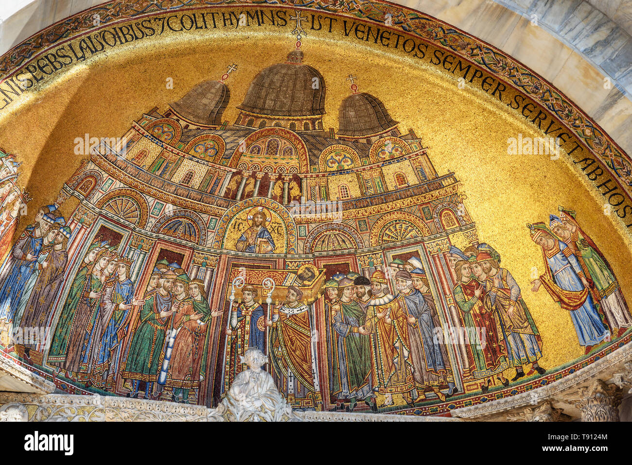 Mosaic of the translation of the body of Saint Mark on facade of ...